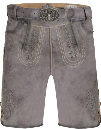 Almbock Trachten Lederhose Herren - Bayrische Tracht Herren Wildbock (100% Wildleder) - Trachtenlederhose Herren grau Used in Gr. 50