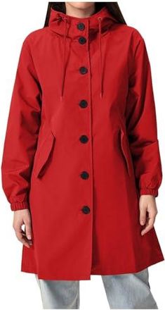Generic Vestes pour femmes 2026 Manteau long &agrave; capuche grande taille coupe-vent &agrave; boutonnage &eacute;l&eacute;gant pour dames confortables et amples, Rouge, 3XL