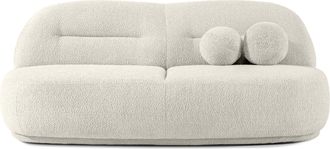 Konsimo Sofa Malve Bequeme 3-Sitzer Couch in Boucl&eacute;-Stoff, Japandi-Stil 2 Dekokissen in Kugelform, Chenille-Stoff, Weiche Sitzfl&auml;che (Wei&szlig;, Sofa 190x80x90)