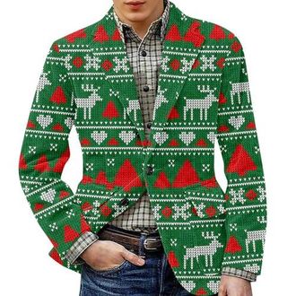 Generic Costumes et vestes pour blazer de Noël pour homme avec motif à carreaux classique et motif cerf en tissu mélangé pour les loisirs et le quotidien Mant