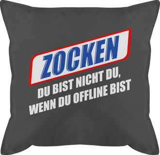 Shirtracer Kissen 50x50 - Statement mit Spr&uuml;chen - Zocken Du bist nicht du wenn du offline bist wei&szlig; - 50 x 50 cm - Grau - zock kissenbezug spruch spr&uuml;che gaming
