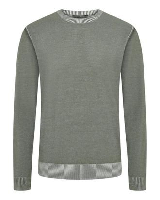 Ferrante Rundhalspullover aus Baumwolle in Washed-Optik mit Rippb&uuml;ndchen in