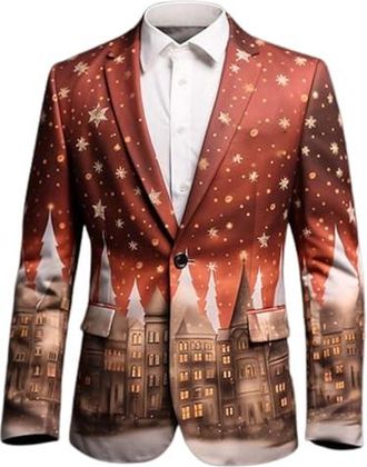Generic Costume Noel Homme Manches Longues, Costumes De Noël pour Hommes Imprimé Blazer De Noël pour Les Affaires Et Le Commerce Christmas La Mode Mi Saison C
