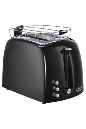 Russell Hobbs Toaster, Schwarz, Kunststoff, Metall, 18.2x22.1x29.5 cm, automatischer Auswurf nach Röstende, Schnellstoppfunktion, Brötchenaufsatz, Krümelschublade, 