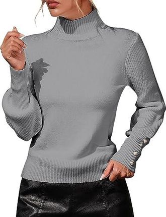 Generic Pull tricot&eacute; &agrave; col haut pour femme - Couleur unie - Classique - Confortable - D&eacute;contract&eacute; - Manches longues - Chaud - L&eacute;ger - Tendance - Pour lautomne