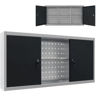 vidaXL Armoire &agrave; outils murale Style Industriel M&eacute;tal Gris et noir