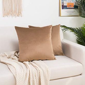 Elegant Comfort 2 Stück Samt Weich Solide Dekorative Quadratische Wurfkissenbezüge Set Kissenbezug für Sofa Schlafzimmer Auto 20 x 20 cm Taupe