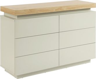 Vente-Unique Kommode mit 6 Schubladen & LEDs - MDF lackiert - Natur und Beige - Halo