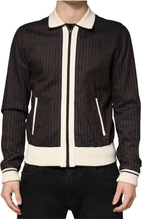 Dolce & Gabbana Homme, Vestes, Brun, Taille: L Contrast Stripe Bomber Jacket