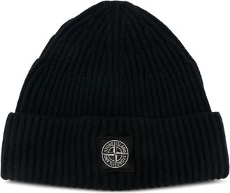 Stone Island bonnet côtelé à patch logo - Bleu