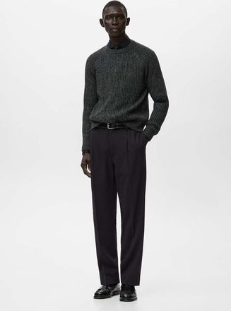 Mango Pull-over maille c&ocirc;tel&eacute;e laine m&eacute;lang&eacute;e gris chin&eacute; fonc&eacute; - Homme - XXL - MANGO MAN