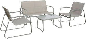 Sweeek Salon de jardin kaki NOTO acier. 4 places. un canap&eacute;. une table. deux fauteuils textilene
