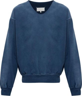 Maison Margiela SweaT-shirt en coton &agrave; col en V lav&eacute; - Homme - Sweatshirts et sweats &agrave; capuche - Bleu - Taille: M
