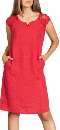 CASPAR Fashion Sommerkleid SKL042 Damen Sommer Leinenkleid mit dezentem Spitzeneinsatz Luftig leicht, figurumspielende Form, mit seitlichem Jersey-Einsatz