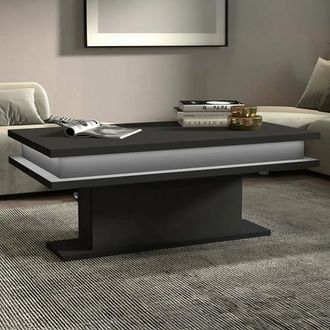 Dmora Couchtisch Leon, Wohnzimmer-Couchtisch, Anthrazit mit LED-Licht, 100x55x42 cm