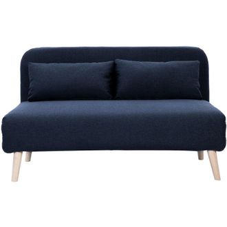 Miliboo Chauffeuse 2 places convertible en tissu bleu fonc&eacute; et bois clair AMIKO
