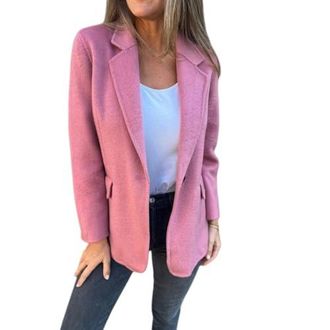 Generic Blazer pour femme - Couleur unie - Blazer d&eacute;contract&eacute; - Veste de travail habill&eacute;e &agrave; simple boutonnage, rose, XXL