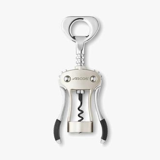 Arcos Manueller Korkenzieher 195mm aus Zinklegierung mit Flaschen&ouml;ffner, Rutschfestes Utensil zum &Ouml;ffnen von Wein und Bier, Farbe Silber