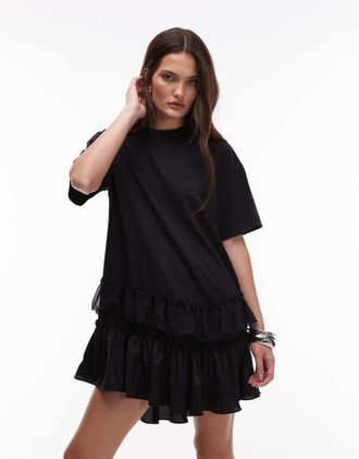 AllSaints Fayre - Kurz&auml;rmliges Minikleid in Schwarz mit R&uuml;schen