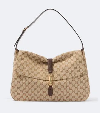 Gucci Schultertasche Jackie Flap Large GG aus Canvas
