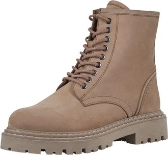 Marco Tozzi Damen Stiefeletten zum Schnüren aus Leder mit Reißverschluss, Braun (Taupe Nubuck), 39 EU