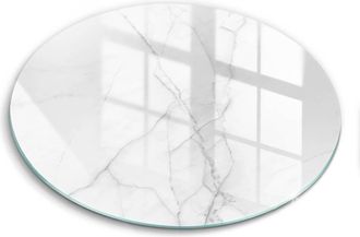 Generic Wallfluent Schneidebrett Für küche Rund Hartglas mit Motiv Anti-Rutsch-Pads Robuste Gehärtetem Glas Durchmesser 40cm - Zarter weißer Marmor