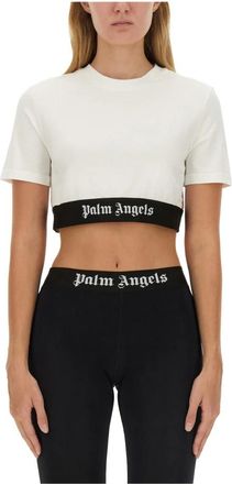 Palm Angels Femme, Tops, Blanc, Taille: 36 FR Classic Logo Tape Crop Tee