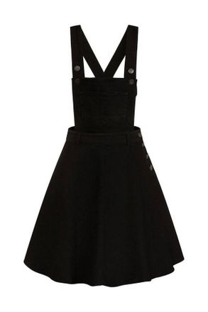 Hell Bunny A-Linien-Kleid Dakota Pinafore Dress Schwarz Retro Vintage Latzkleid Denimkleid