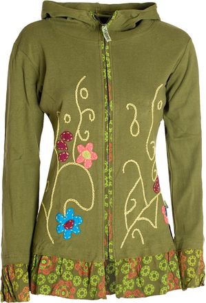 vishes Alternative Bekleidung - Damen Sommerjacke Blumen-Strickjacke Elfenjacke Kapuzi R&uuml;schen Olive 34-36