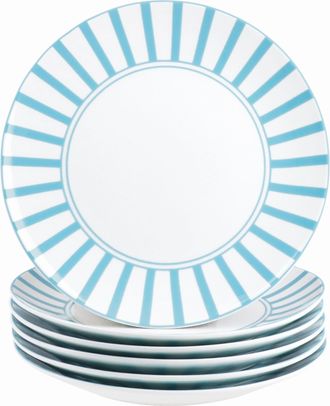 MamboCat Split türkis 6er Set Kuchenteller I weißes Porzellan-Frühstücksteller mit Streifen für 6 Personen I kleine Teller für Salat, Dessert, Fingerfood & Co