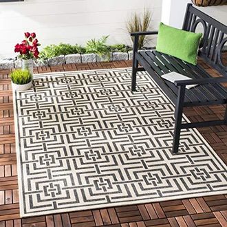 Safavieh Geometrisch Teppich für Wohnzimmer, Esszimmer, Schlafzimmer - Beachhouse Collection, Kurzer Flor, Silber und Elfenbein, 155 X 229 cm