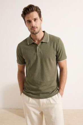 Trendyol MAN Herren Khaki Strukturiert Kurz Regular Fit Poloshirts