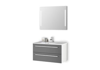 SIEPER I Waschtisch mit Unterschrank 90 x 50 cm und Spiegel mit Beleuchtung, Badmöbel Set Libato I Arktisgrau