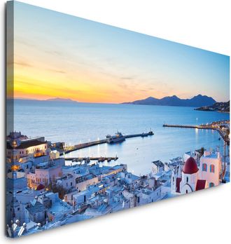 Paul Sinus Art GmbH Griechenland Skyline 120x 50cm Panorama Leinwand Bild XXL Format Wandbilder Wohnzimmer Wohnung Deko Kunstdrucke
