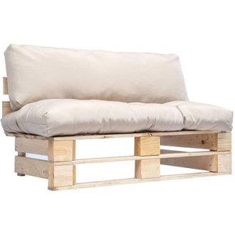 vidaXL Outdoor-Sofa Paletten mit Kissen in Sandfarben Kiefernholz vidaXL