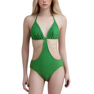 Generic Maillot de bain une pi&egrave;ce pour femme - S&eacute;chage rapide - Dos nu - Push Up - Couleur unie - Rembourr&eacute; - Plage - V&ecirc;tements de plage, Vert, S