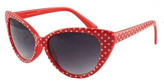 Retrouv&eacute; Lunettes de soleil &agrave; pois oeil de chat pour femme, Points rouges et blancs avec pochette Retrouv, 54