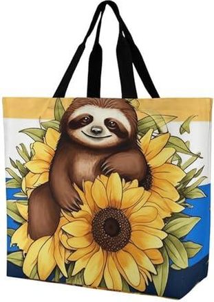 Generic Paresseux De Dessin Anim&eacute; Assis Sur Un Tournesols Sac Courses Pliable Sacs De Courses L&eacute;ger Sac A Main Femme Pour Travail Shopping Quotidienne