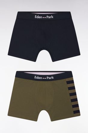 Eden Park Lot De Deux Boxers En Jersey De Coton Stretch Marine Et Kaki D&eacute;tails Cercl&eacute;s