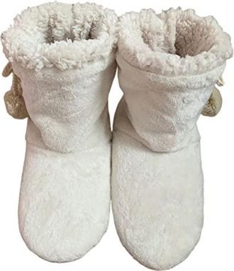 Minetom Femmes Chausson Montant Pantoufle Montante Hiver en Peluche Pantoufles Chaudes Semelles Antidérapantes Boots Intérieur A Blanc 35/38 EU