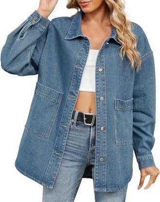 Generic Vestes pour femmes 2026 Veste en jean ample d&eacute;lav&eacute;e, bleu, XL
