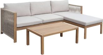 Sweeek Gartenm&ouml;belset aus Akazienholz, Ecksofa + Tisch, 3 Pl&auml;tze Natur / Beige