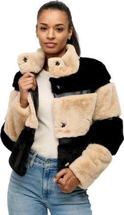 Tazzio Winterjacke F805 Blockstreifen-Design im Teddy-Look, kuschelige Felloptik