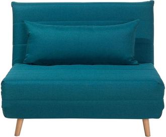 Beliani Sofa Seeblau Stoffbezug mit Schlaffunktion 1 Dekokissen Verstellbare Rückenlehne Holzbeine Schlafsofa Gästebett Modern Wohnzimmer Ausstattung