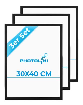 Photolini Bilderrahmen 30x40 Schwarz Holz MDF, 3er Set Bilderrahmen 40x30 cm bruchsicherem Acrylglas, Rahmen 30x40 schwarz Aufh&auml;ngen, Picture Frame mit extra Zu