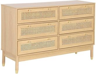 Sweeek Commode décor bois et cannage 6 tiroirs teinte naturelle - 53 x 33.5 x 12.5 cm - Judith