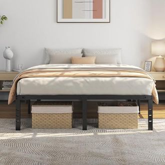 Yaheetech Lit 160x200 cm avec Sommier Cadre de Lits en Métal avec Espaces Rangement sous Le Lit Hauteur 36cm Lits Double Assemblage Simple pour Adultes Noir