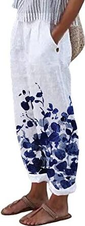 ORANDESIGNE Pantalon Jogging Femme Chic Pantalon Élastique Léger Respirant avec Poche Sport Yoga Pilate Fitness Course Jogging Pantalon Large en Mélange Coton Lin