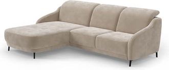 Cavadore Ecksofa Blue/Moderne Eckcouch mit Longchair, Inkl. Kopfteilverstellung, Vorziehsitz motorisch, Klapptisch, USB-Anschluss und mattschwarzen Metallfüßen