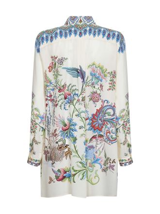 Etro Womens Cream Floral-Printed Silk Long Shirt